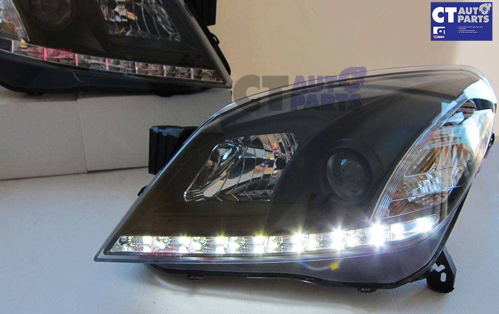 Black LED DRL Angle Eye Projector Headlights for 2004 2009 Holden Astra H Head lights CT AutoParts