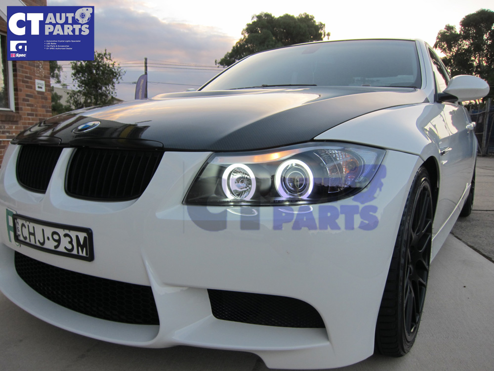 Black LED Angle Eye Projector Headlights for 05-08 BMW E90 Sedan 320i ...