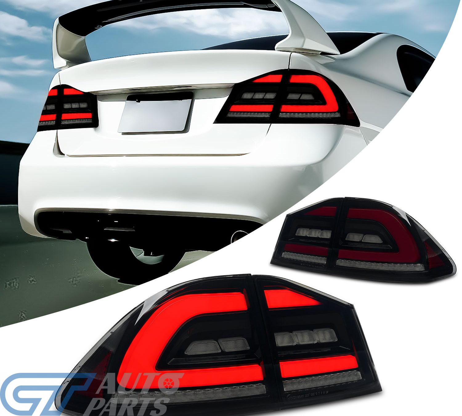 Smoke Red LED Sequential Taillights for 05-12 Honda Civic FD2 FD1 FD3 ...